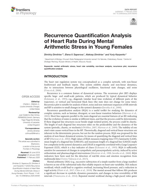 Pdf Recurrence Quantification Analysis Of Heart Rate During Mental
