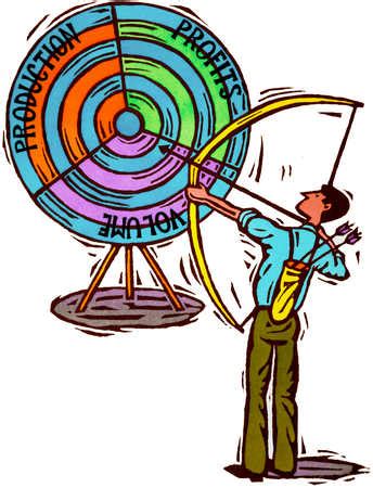 Stock Illustration Man Shooting Arrow At Production Profits Volume Target