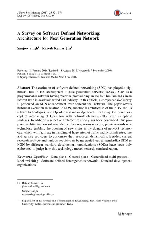 pdf a survey on software defined networking architecture for next