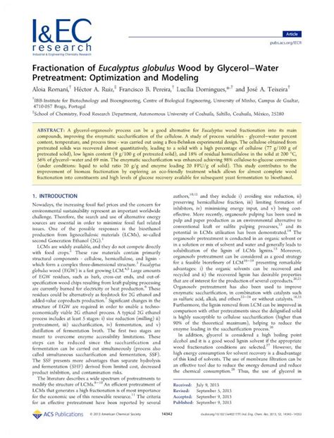 Pdf Fractionation Of Eucalyptus Globulus Wood By Glycerol · Fractionation Of Eucalyptus