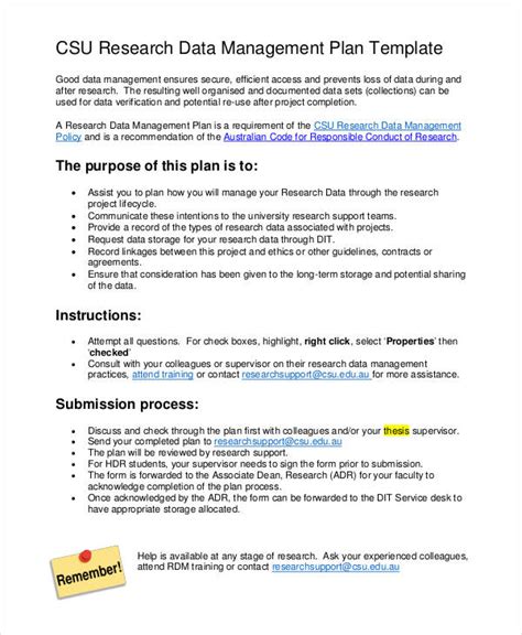 7 Data Management Plan Templates Free Sample Example Format Download