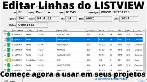 Aprenda E Use Em Suas Planillhas Editar Registros Do Listview Editar Linha Selecionada