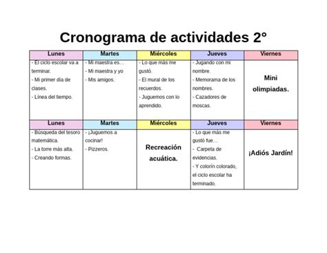 Cronograma 2° Y Colorín Colorado El Ciclo Escolar Ha Terminado Pdf