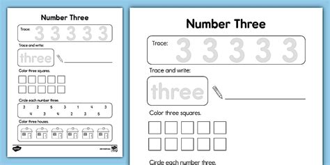Number Three Math Worksheet Teacher Made Twinkl