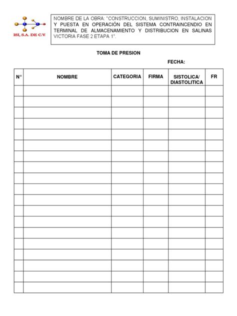 Formato Toma De Presion Pdf