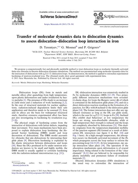 Pdf Transfer Of Molecular Dynamics Data To Dislocation Dynamics To