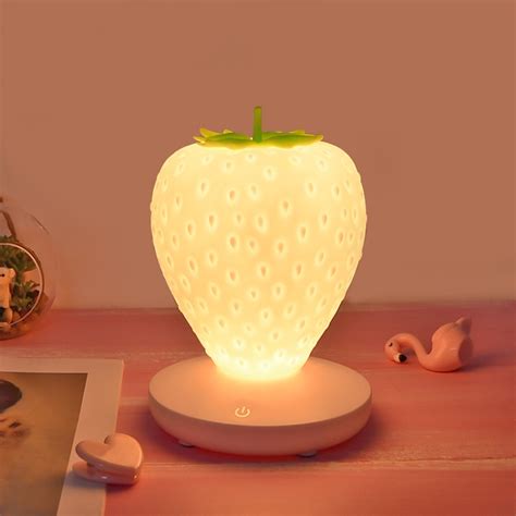 크리 에이 티브 홈 Led 실리콘 딸기 밤 빛 Usb 충전식 침대 옆 장식 분위기 빛 흰색