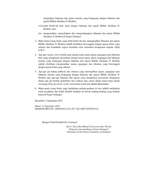 Fatwa Mengenai Ajaran Millah Abraham Ibrahim Di Negeri Selangor
