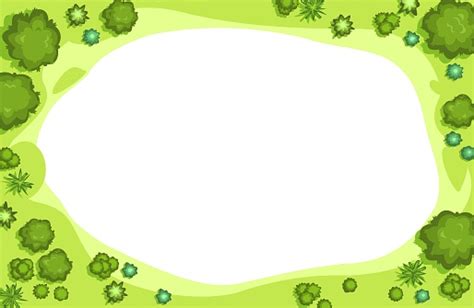 숲속의 글레이드 텍스트가 있는 프레임입니다 나무와 관목 위에서 볼 수 있습니다 식물 풍경 맨 위 보기입니다 높이 만화 스타일의