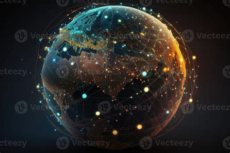 Global International Connectivity Background 3d Illustration Connection Lines Around Earth
