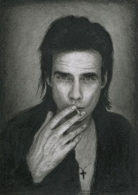Nick Cave Charcoal Portrait Pencil Drawing Black And White Print Wall