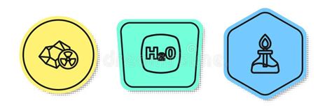 Set Line Radioactive Chemical Formula H2o And Alcohol Spirit Burner Colored Shapes Vector