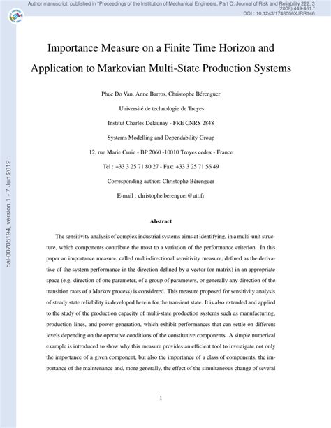 Pdf Importance Measure On A Finite Time Horizon And Application To Markovian Multi State