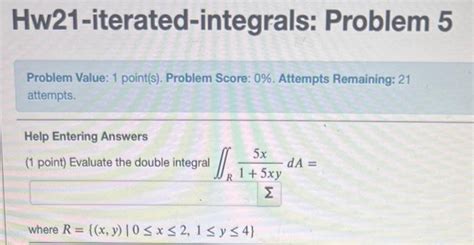 solved hw21 iterated integrals problem 5 problem value 1