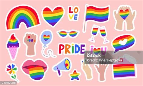 해피 프라이드 Lgbtq 요소 세트 Lgbtq 커뮤니티 상징 와 꽃 무지개 깃발 아이스크림 케이크 Lgbt 프라이드의 달에 대한