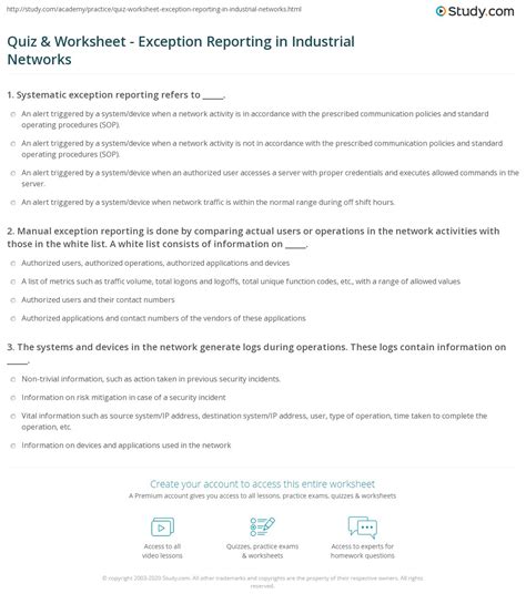 Quiz And Worksheet Exception Reporting In Industrial Networks
