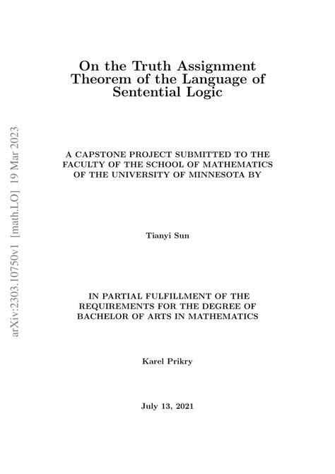 Pdf On The Truth Assignment Theorem Of The Language Of Sentential Logic