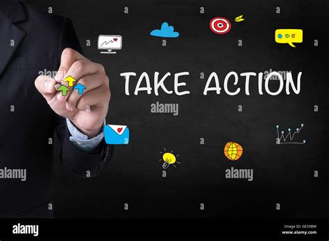 Take Action Businessman Drawing Landing Page On Blurred Abstract