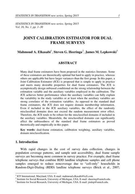 Pdf Joint Calibration Estimator For Dual Frame Surveys