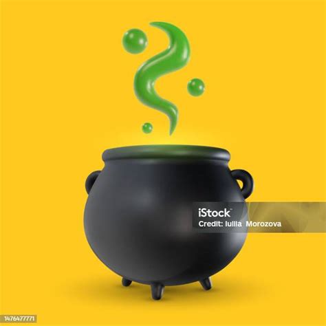 3d 현실적인 검은 마녀 녹색 물약 또는 독이 있는 가마솥 색 배경에 만화 마법 냄비입니다 현대 광택 스타일의 벡터 밝은 그림입니다 가마솥에 대한 스톡 벡터 아트 및 기타