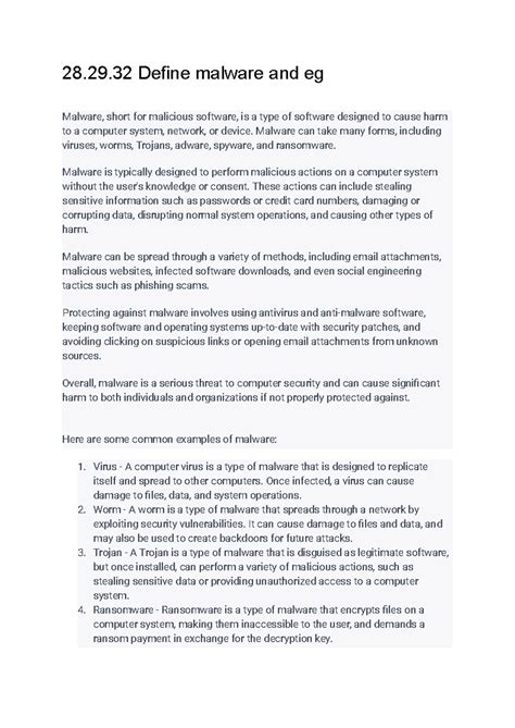 Cloud Computing Chap 4 Sa 28 29 Define Malware And Eg Malware Short For Malicious Software
