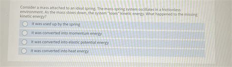 Solved Consider A Mass Attached To An Ideal Spring The