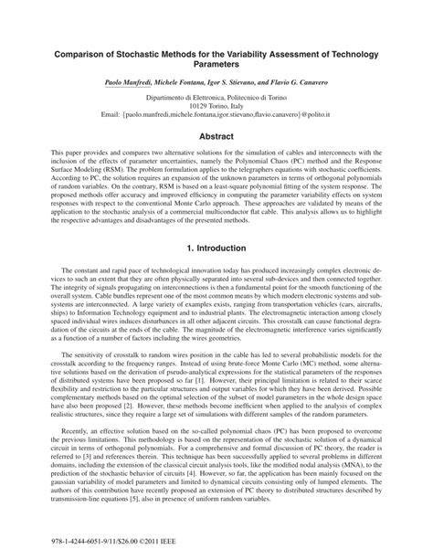 Pdf Comparison Of Stochastic Methods For The Variability Assessment Of Technology Parameters