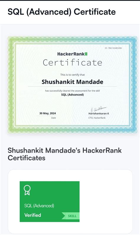 Shushankit Mandade On Linkedin Sql Advancedsql Certification Datascience Database Hackerrank