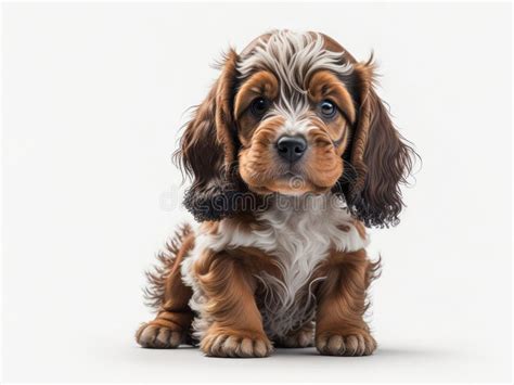 Cute Happy Cocker Spaniel Puppy On White Background Generative Ai