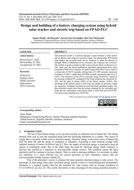 Design And Building Of A Battery Charging System Using Hybrid Solar Tracker And Electric Trip