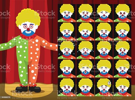 어릿광대 노란 곱슬 머리 점 옷 의상 만화 감정 얼굴 벡터 일러스트 레이 션 공연에 대한 스톡 벡터 아트 및 기타 이미지 공연 공연자 귀여운 Istock