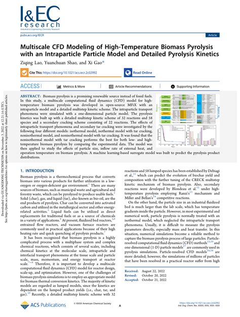 Pdf Multiscale Cfd Modeling Of High Temperature Biomass Pyrolysis With An Intraparticle