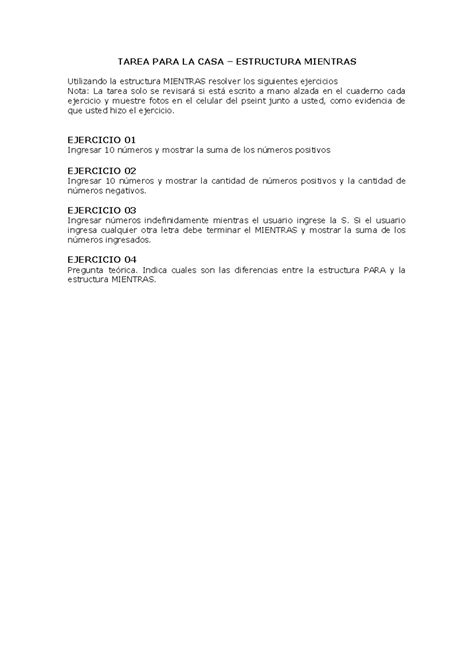 S S Tarea PARA LA CASA Estructura Mientras TAREA PARA LA CASA ESTRUCTURA MIENTRAS Studocu