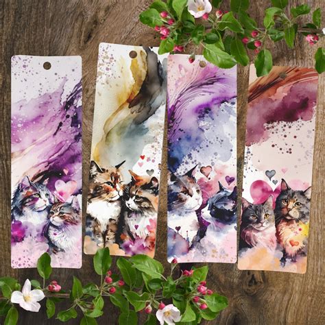 Watercolor Cats Printable Bookmarks Printable Bookmark Set Cat Bookmarks Watercolor Cats
