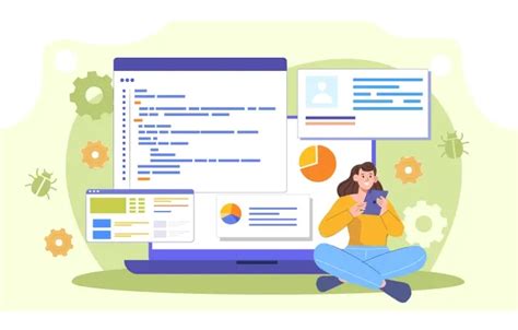 Flat 2d Female Developer Testing Software Character Illustration Images