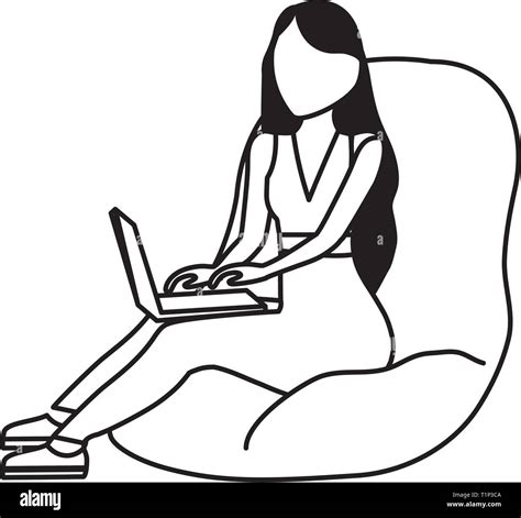 Young Woman With Laptop Computer Vector Illustration Design Stock