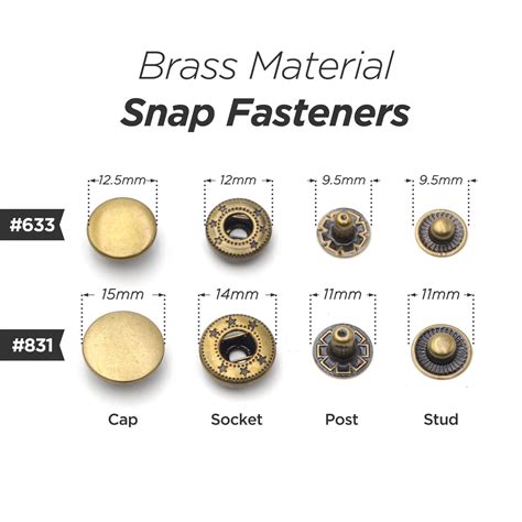 50sets Brass Material Snap Fastener Press Studs Snaps Button Popper