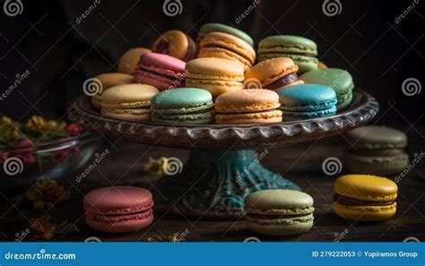 A Gourmet French Macaroon Snack A Sweet Indulgence On Wood Generated