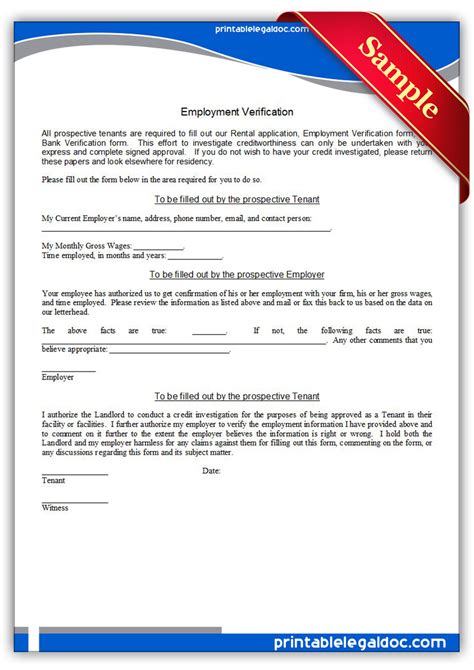 Free Printable Employment Verification Form Printable Forms Free Online