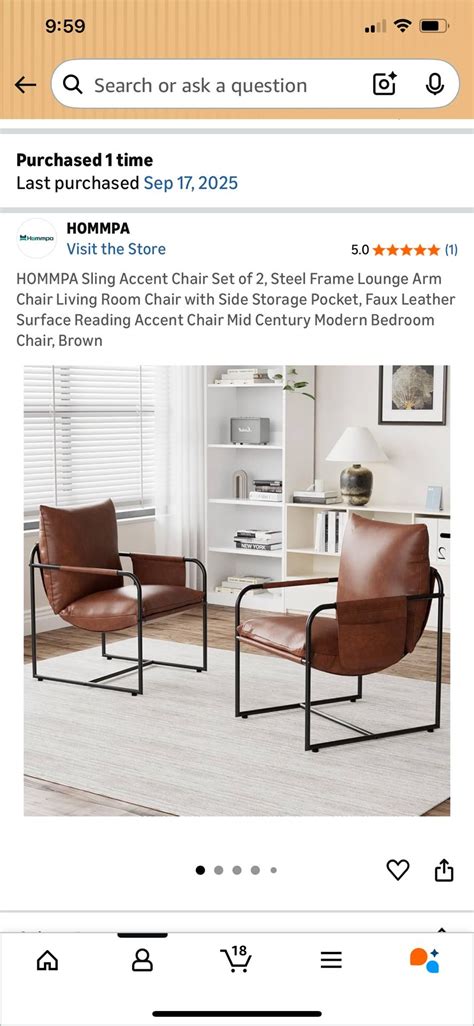 New Set Of 2 Brown Faux Leather Sling Accent Chairs One Assembled