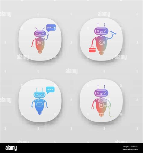 Chatbots App Icons Set Uiux User Interface Talkbots Virtual Assistants Repair Error Usb