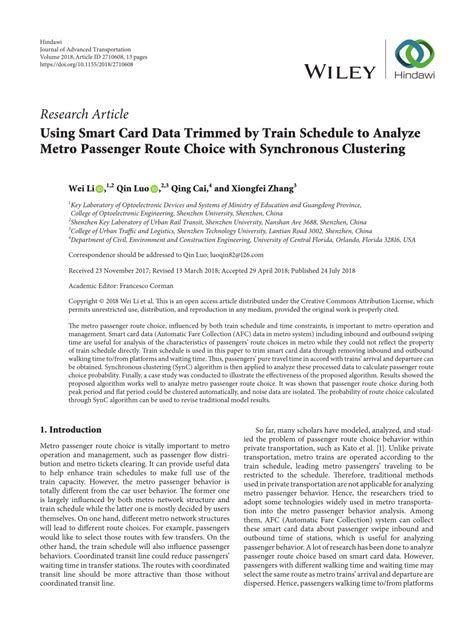 Pdf Using Smart Card Data Trimmed By Train Schedule To Analyze Metro