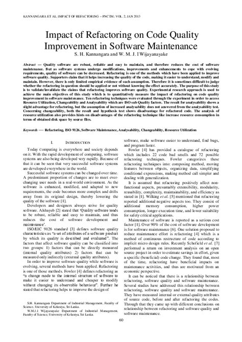 Pdf Impact Of Refactoring On Code Quality Improvement In Software