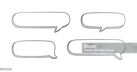 손으로 그린 3d 빈 말풍선 생각 말하기 말하기 텍스트 상자 배너 흑백 색상 평면 디자인 벡터 그림의 컬렉션 세트 0명에 대한