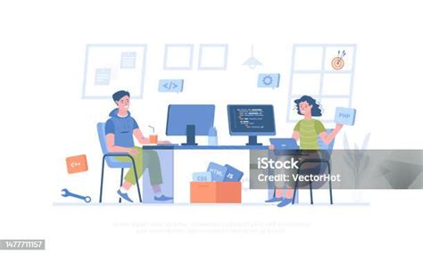 developers team optimization development testing app programmers creates software cartoon modern