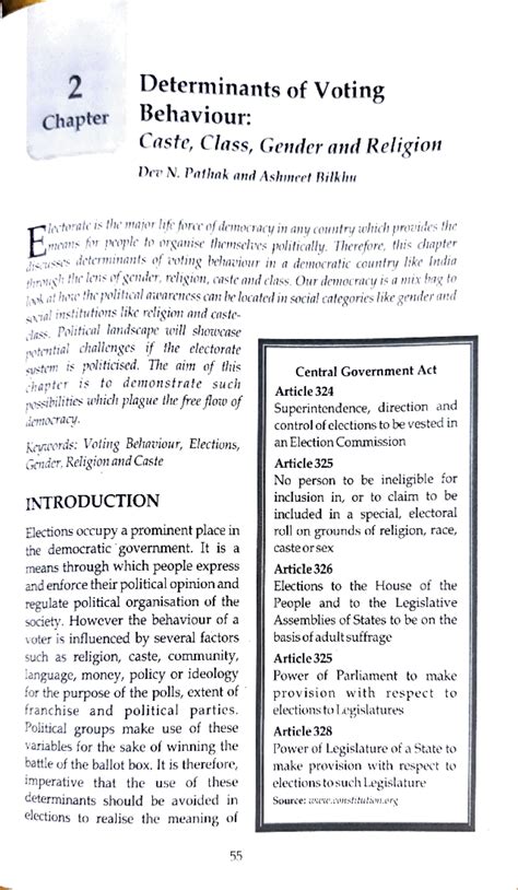 Voting Behaviors Notes Determinants Of Voting Behaviour 2 Chapter