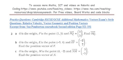 Vectors Part2 Additional Maths 0606 Gcse Igcse Ap Ib Hl Exam Style