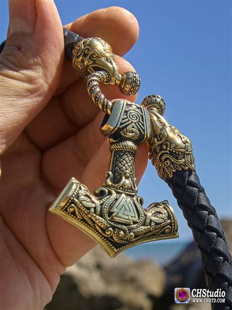 Thors Hammer Mjolnir With Valknut Luxury Leather Necklace