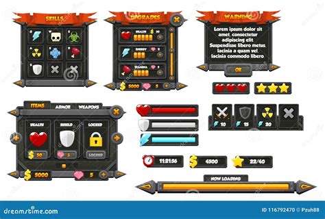 Medieval Stone Game Gui Set Stock Vector Illustration Of Head Glossy 116792470