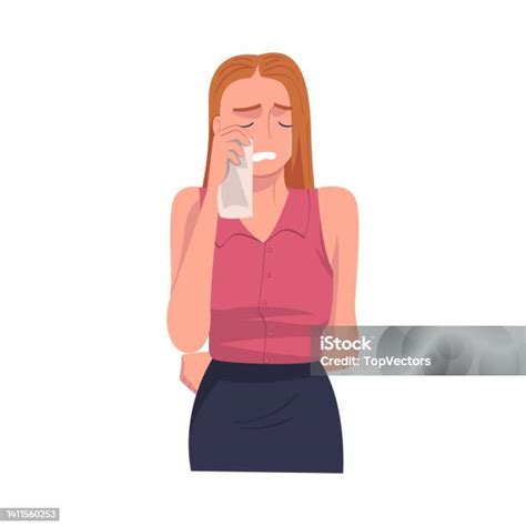 슬픔과 슬픔에서 울고 흐느끼는 우는 여자 캐릭터 슬프고 화가 난 벡터 일러스트 레이 션 감정에 대한 스톡 벡터 아트 및 기타